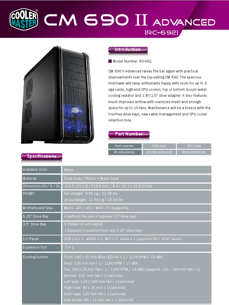 CM 690 II Advanced Product Sheet - 0128 | PDF | Mechanical Fan | Hard ...