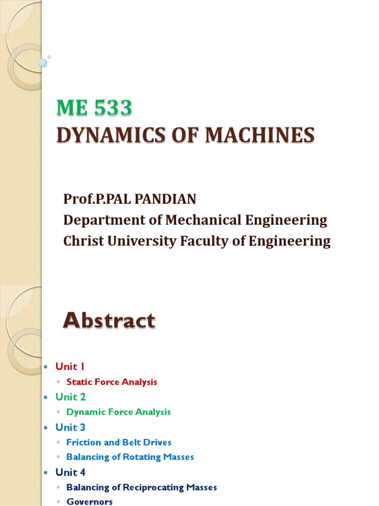 ME 533 Unit 1 Static Force Analysis | PDF | Force | Mass