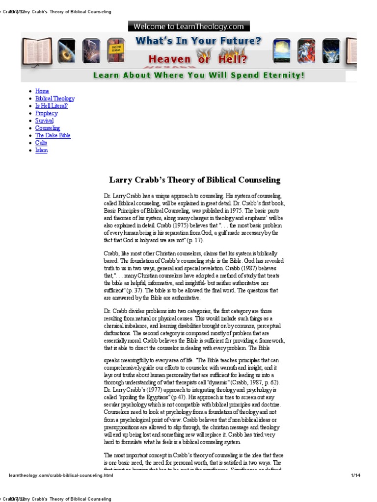 Larry Crabb's Theory of Biblical Counseling | PDF | Self Actualization ...