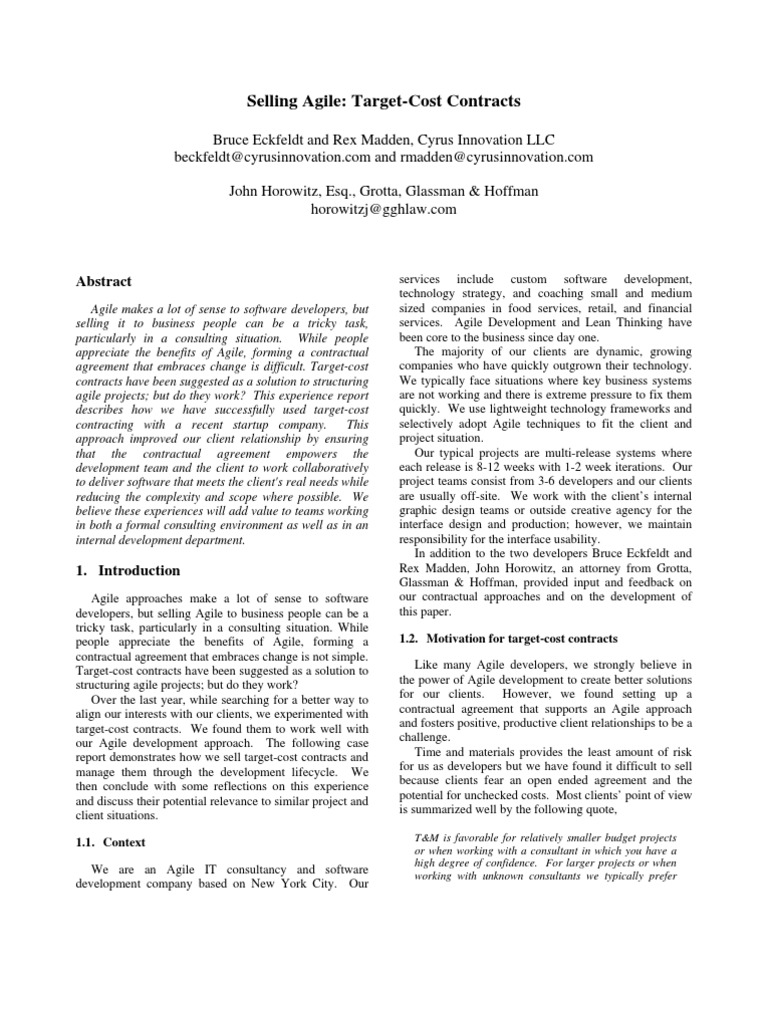 Agile Target-Cost Contracts Guide | PDF | Agile Software Development | Risk