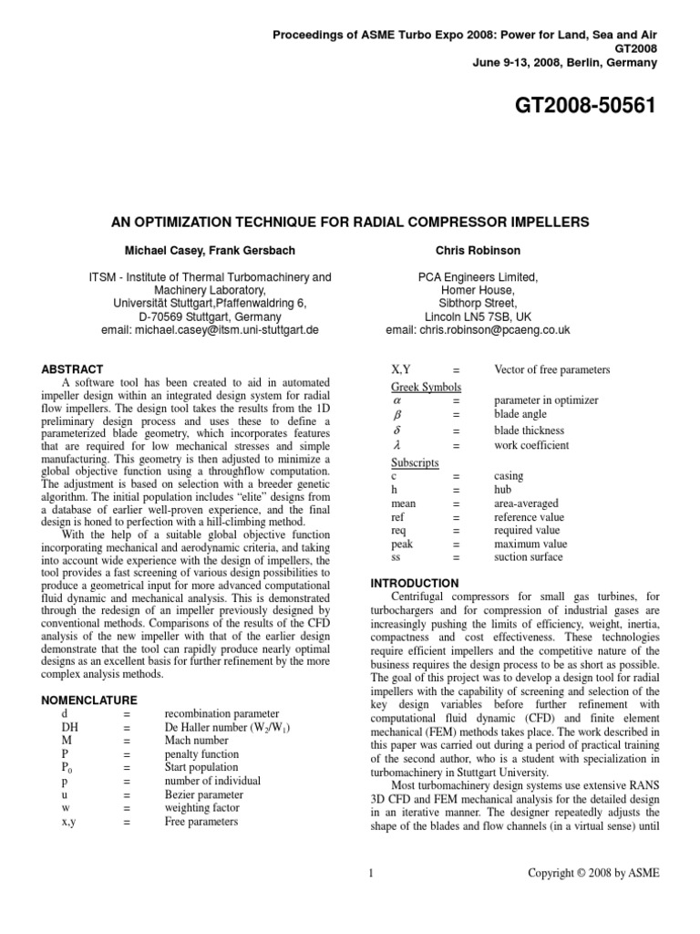An Optimization Technique For Radial Compressor Impellers | PDF