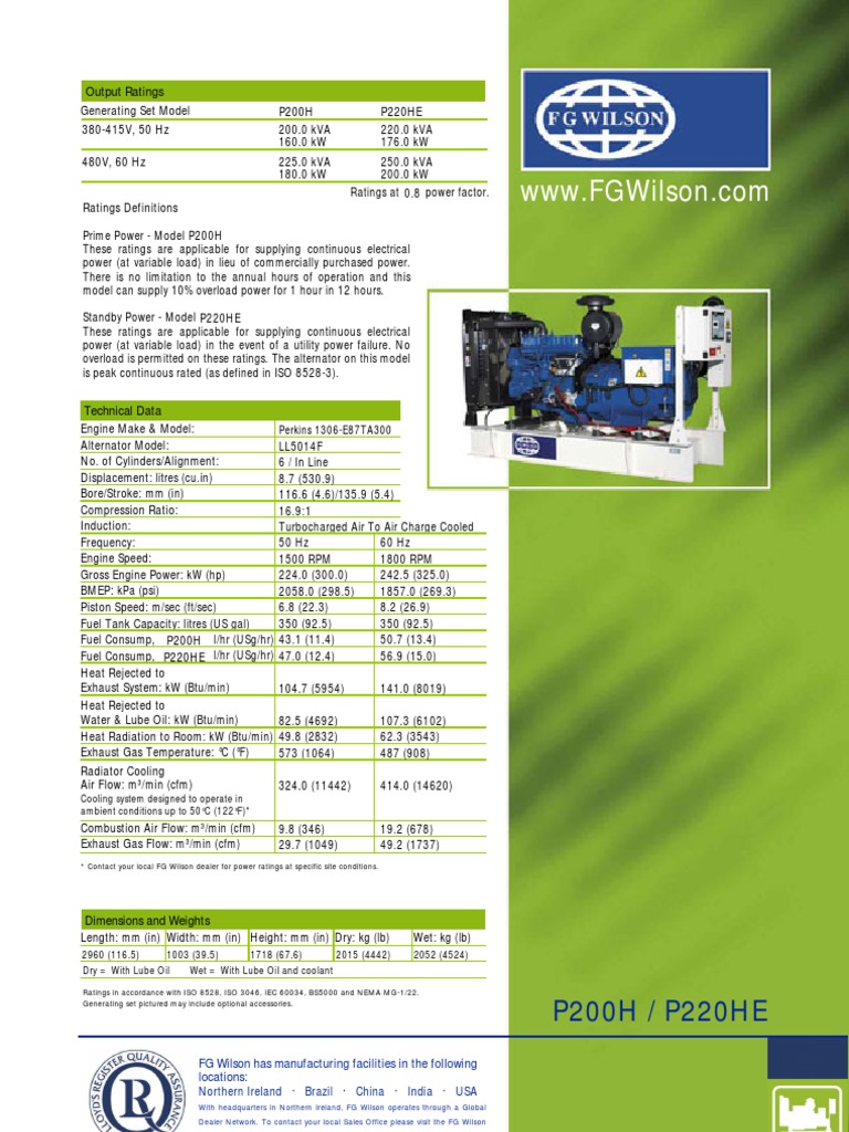 Output Ratings and Technical Specifications for Perkins Diesel ...