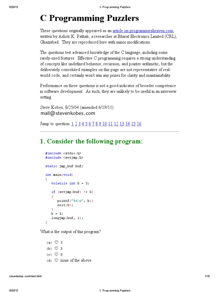 C Programming Puzzlers | C (Programming Language) | Computer Science