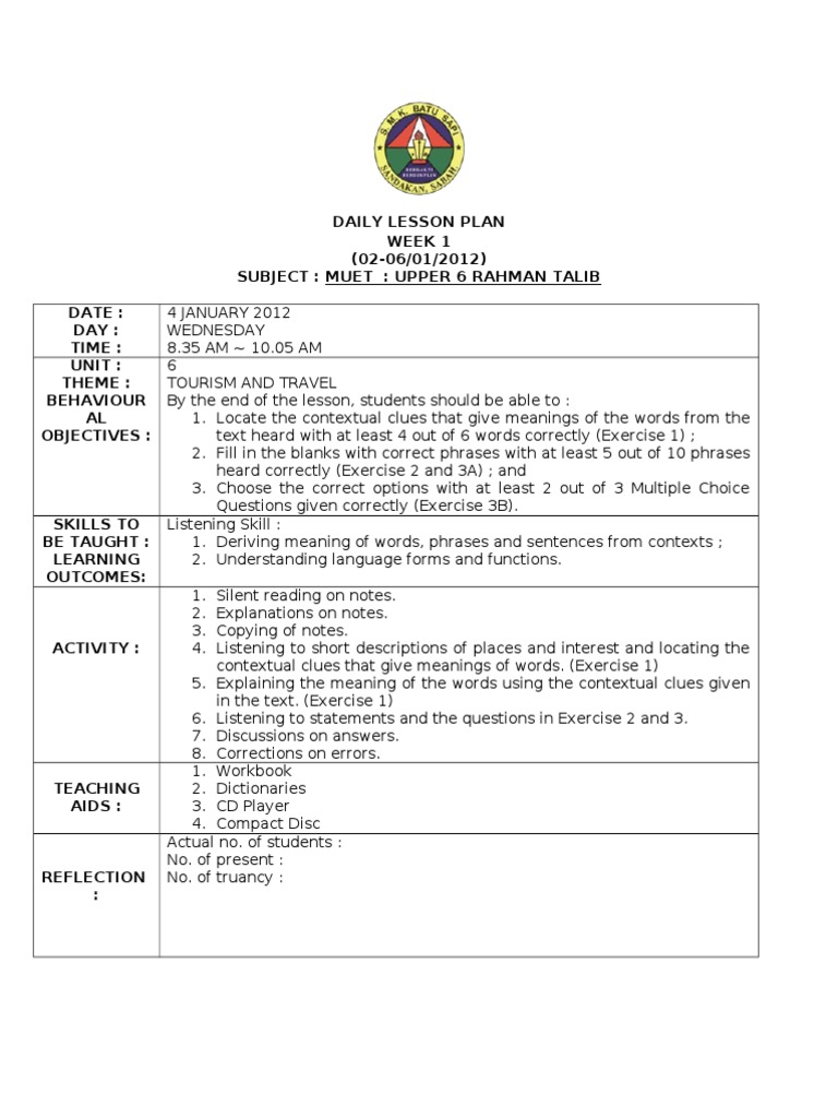 Muet Lesson Plan | PDF