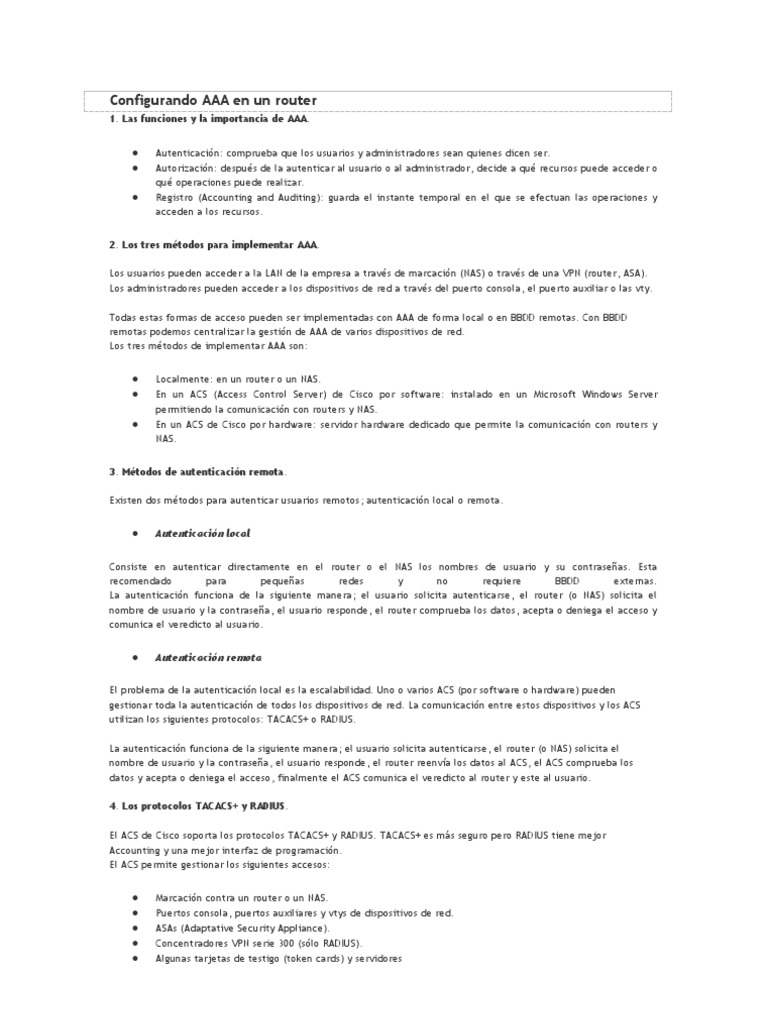 Configuración de AAA en Routers | PDF | Contraseña | Autenticación