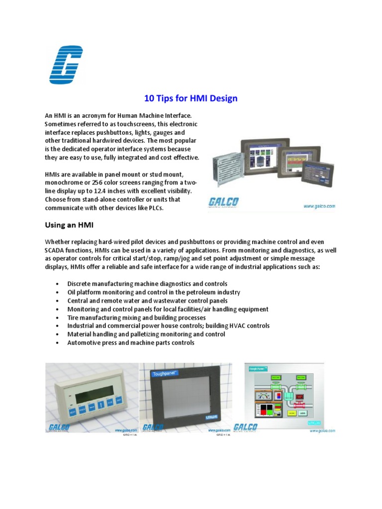 10 Tips For HMI Design | PDF | User Interface | Touchscreen