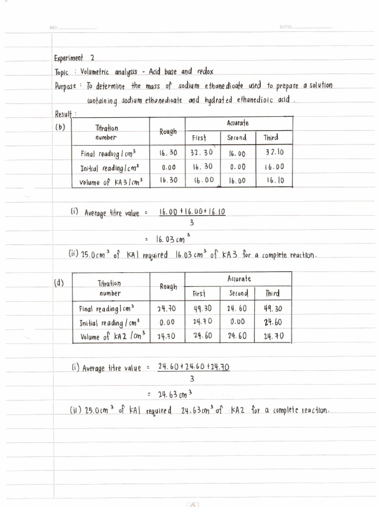 STPM Chemistry Practical Sample Experiment 2 Sem 1 | PDF