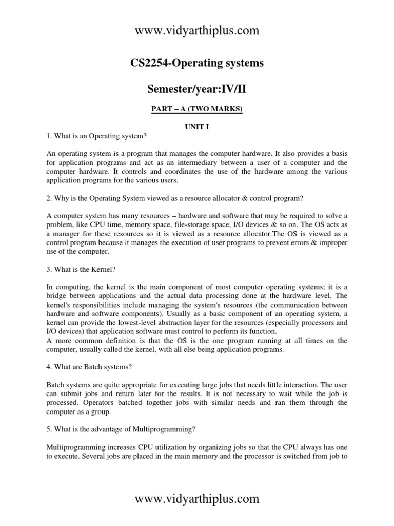Os 2marks With Answers For All Units Pdf Thread Computing Scheduling Computing 