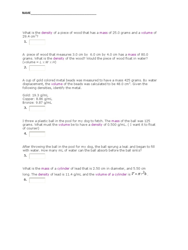Density Problems | PDF | Language Arts & Discipline | Home & Garden