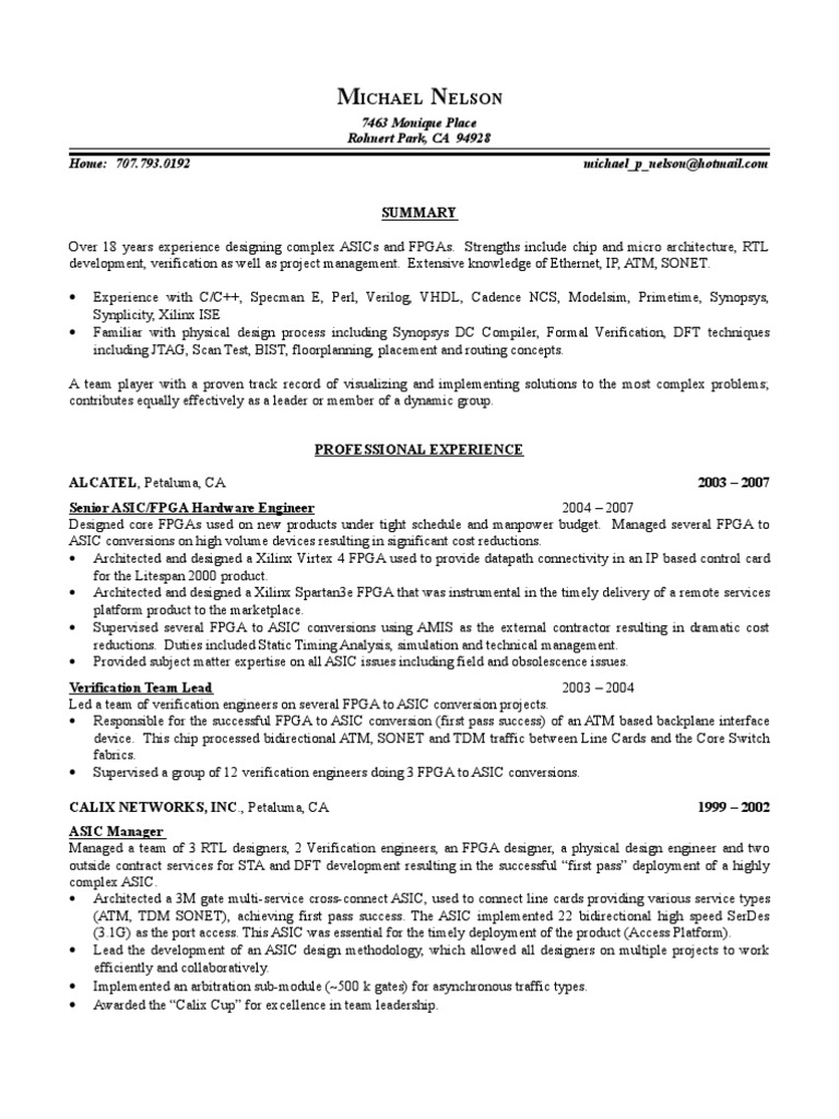 Nelson resume formattedV3 | Field Programmable Gate Array | Computer ...