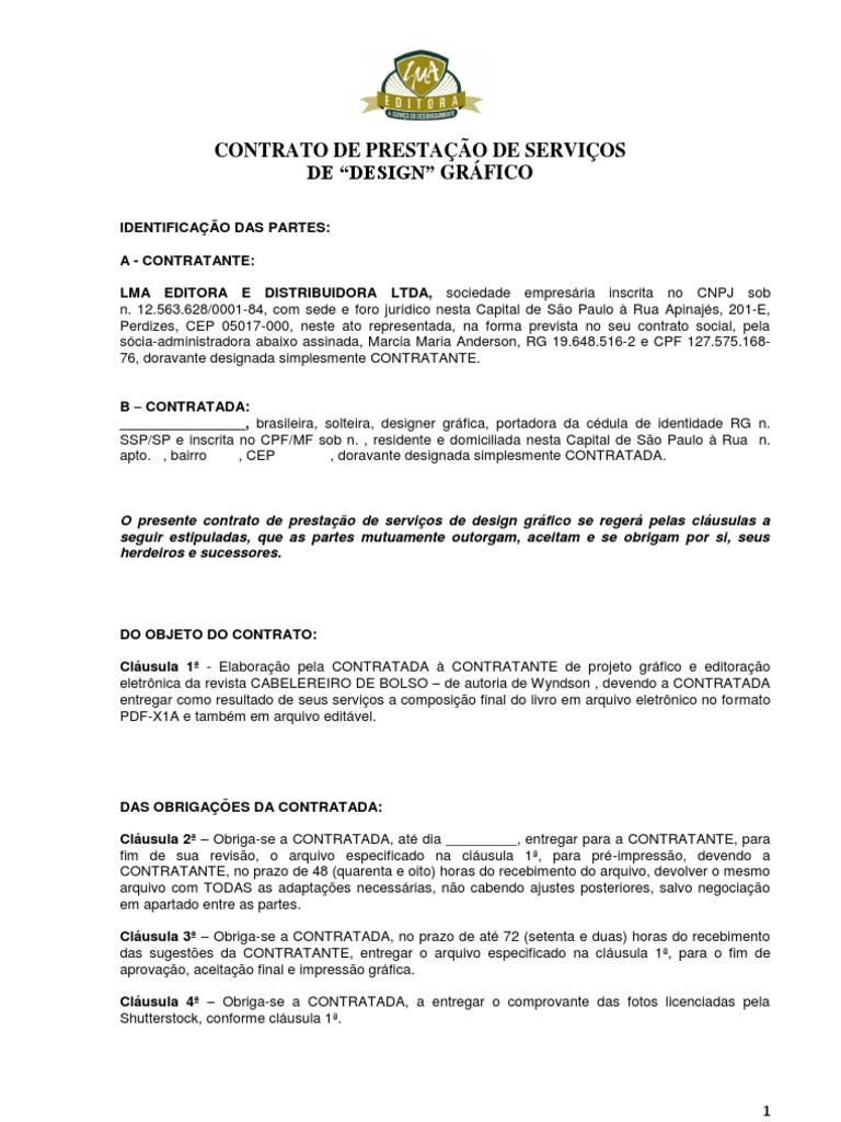 Contrato - Design - Modelo | Download grátis PDF | Business
