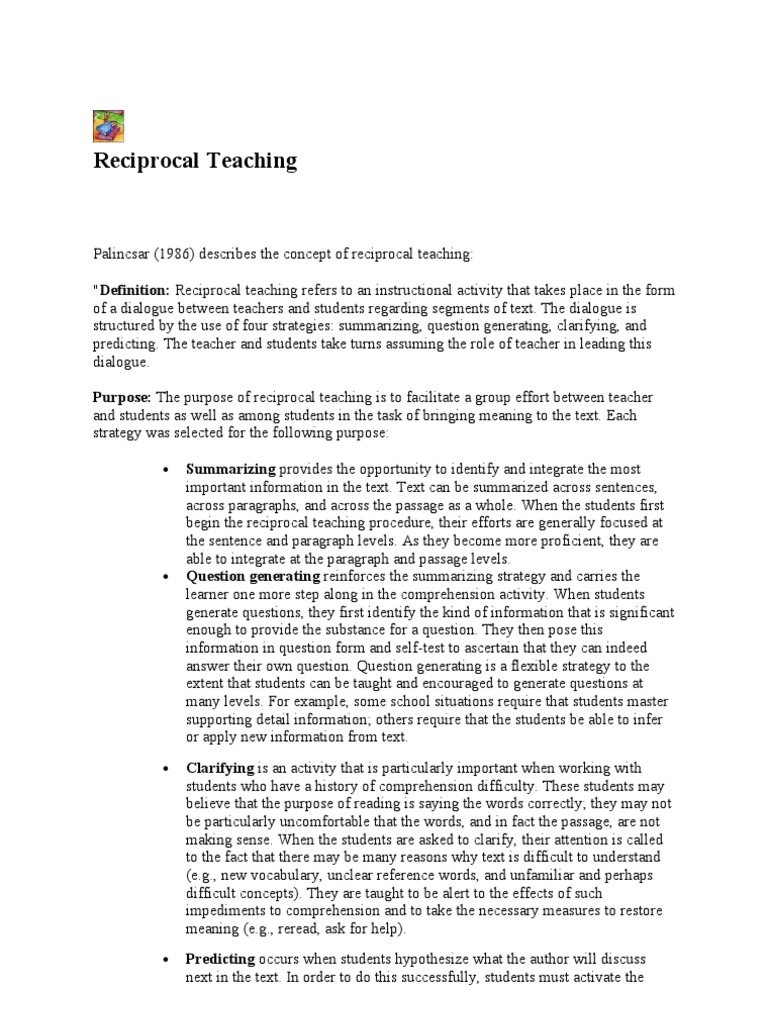 Reciprocal Teaching | PDF | Reading Comprehension | Reading (Process)