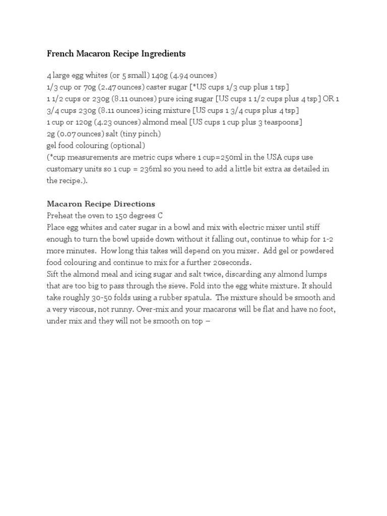 French Macaron Recipe Ingredients | PDF | Macaron | Foods