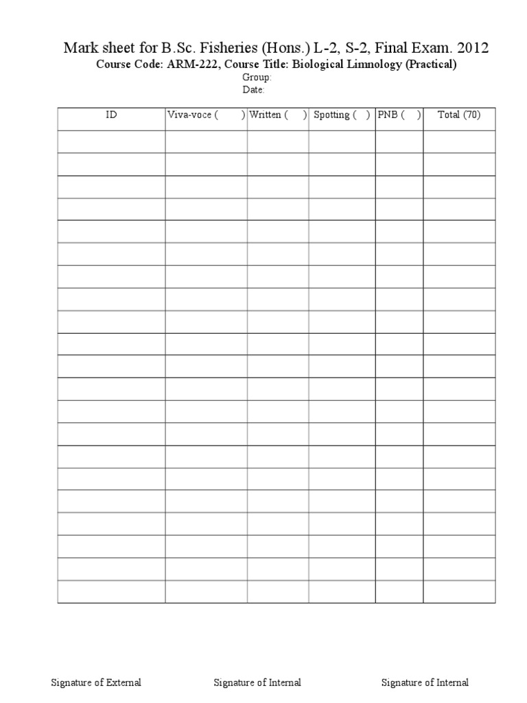Practical Exam Mark Sheet Format | PDF
