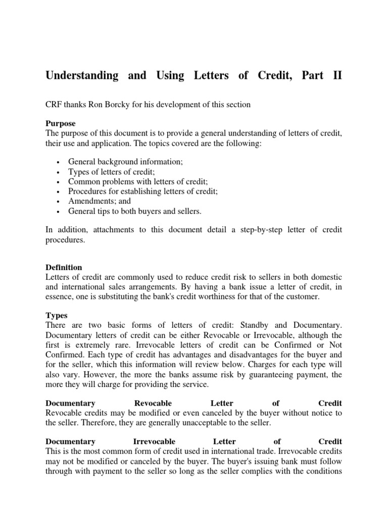 Understanding and Using Letters of Credit | PDF | Letter Of Credit ...