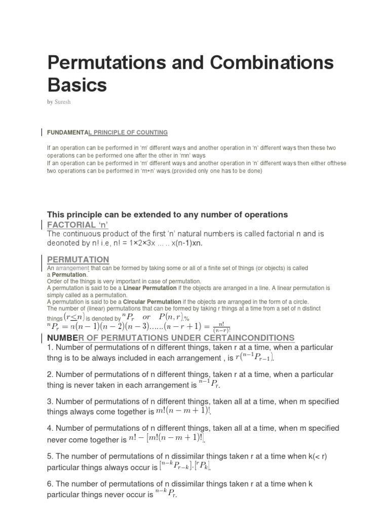 Permutations And Combinations Basics Permutation Combinatorics Free 30 Day Trial Scribd