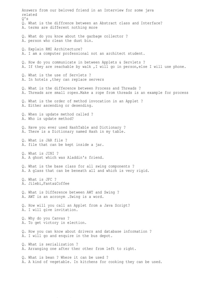 Java Questions and Joke Answers | PDF | Java (Programming Language ...