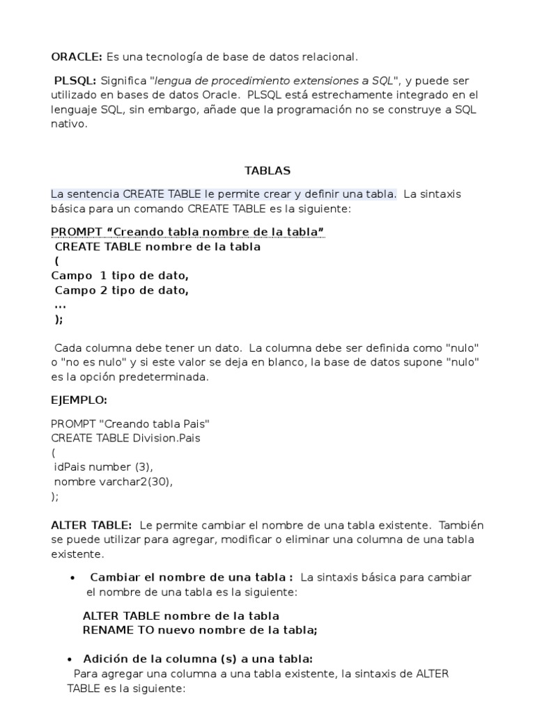 Oracle Conceptos | PDF | SQL | Tabla (base de datos)
