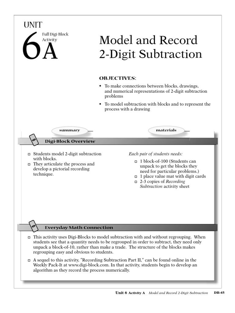Model and Record 2-Digit Subtraction | PDF | Subtraction | Teaching ...