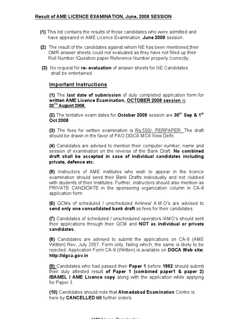 AME Licence Examination DGCA India | PDF | Test (Assessment) | Business