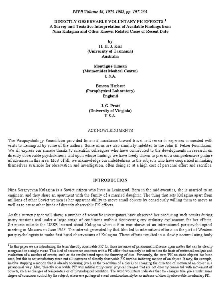 Nina Kulagina: Psychokinesis Research | PDF | Parapsychology | Nature