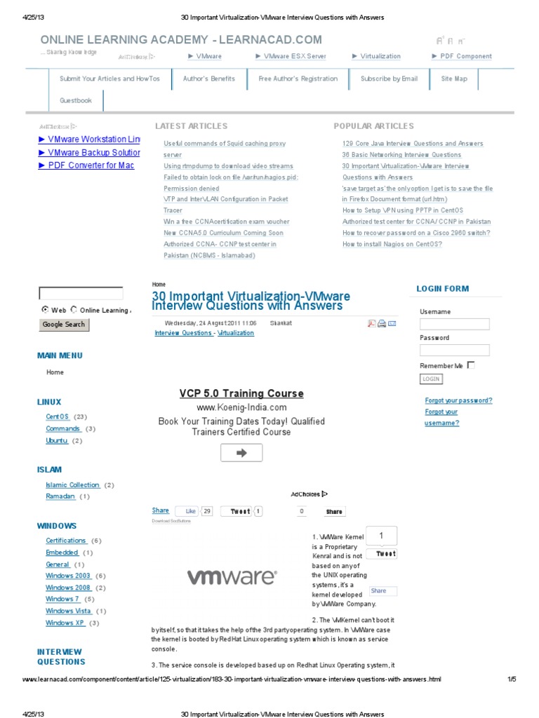 VMware Interview Questions & Answers | PDF | V Mware | Virtual Machine