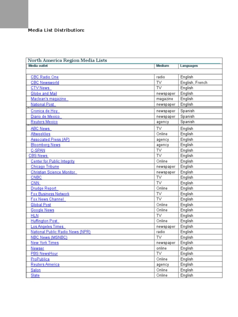 Media List Distribution | PDF | Journalism | Broadcasting