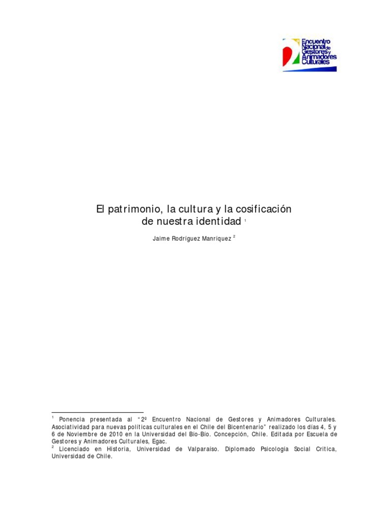 El Patrimonio La Cultura y La Cosificacion de Nuestra Identidad | PDF | Turismo | Bienes (Ley)
