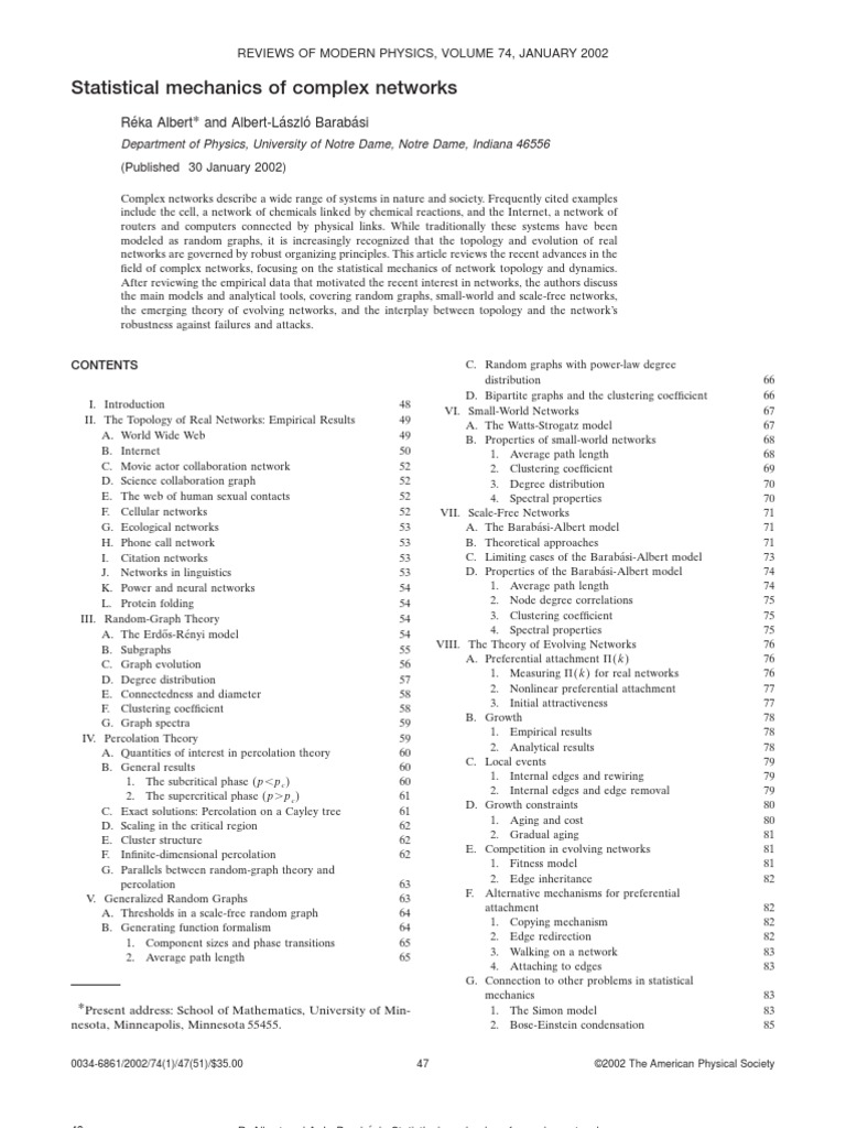 Barabasi - Rev Mod Phy 2002 - Complex Networks | PDF | Graph Theory ...