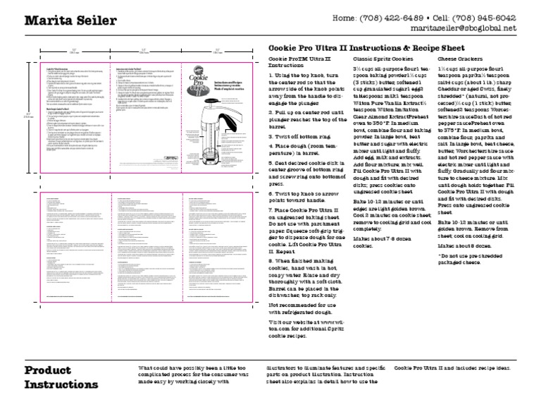 Product Instructions: Cookie Pro Instructions and Recipe Sheet | PDF ...