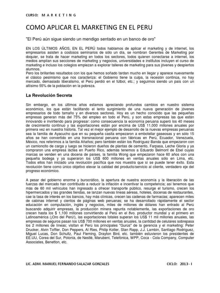 Como Aplicar El Marketing en El Peru | PDF | Perú | Internet
