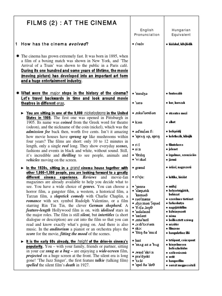 Films (2) : at The Cinema: Evolved | PDF | Games & Activities