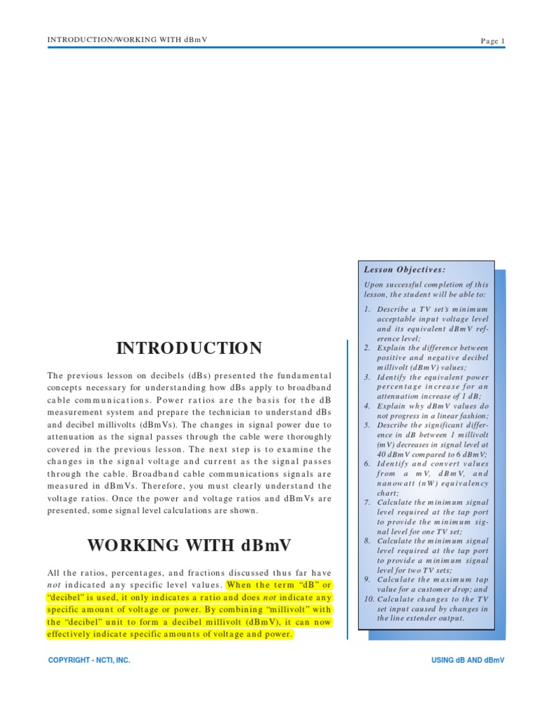 Lesson12 Using DB and DBMV | PDF | Decibel | Signal To Noise Ratio