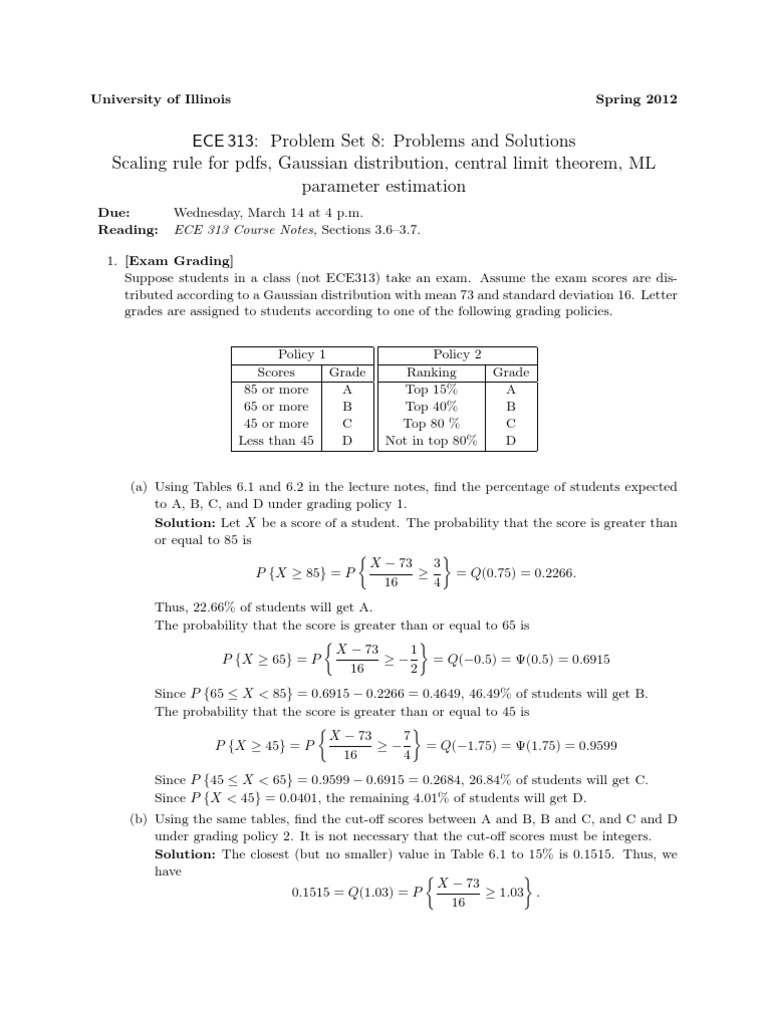 ECE 313: Problem Set 8: Problems and Solutions Scaling Rule For PDFS, Gaussian Distribution ...