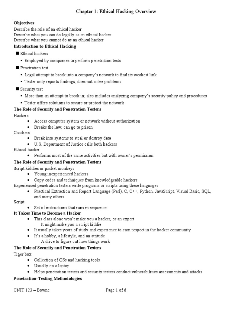 Chapter 1 Ethical Hacking Overview Objectives Pdf Security Hacker