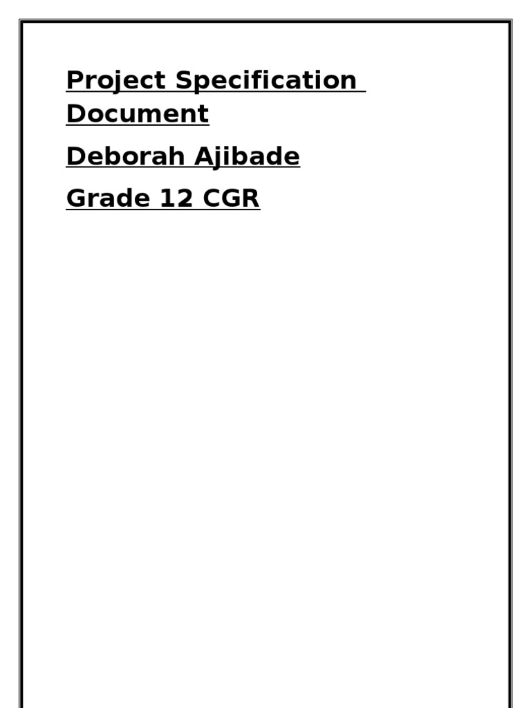 Project Specification Document Deborah Ajibade Grade 12 CGR | PDF ...