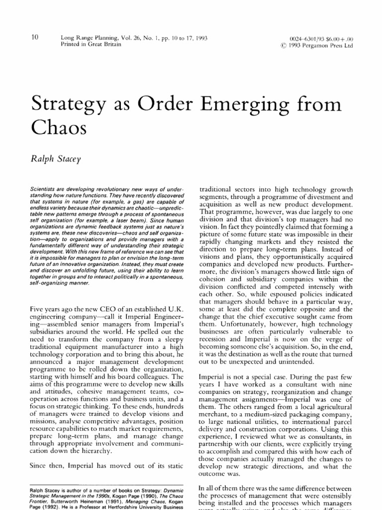 Strategy As A Order Emerging From Chaos | PDF | Chaos Theory ...