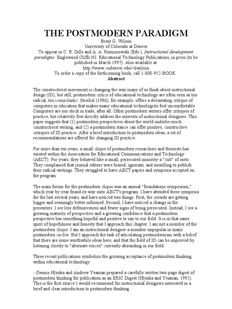 The Postmodern Paradigm | PDF | Constructivism (Philosophy Of Education ...