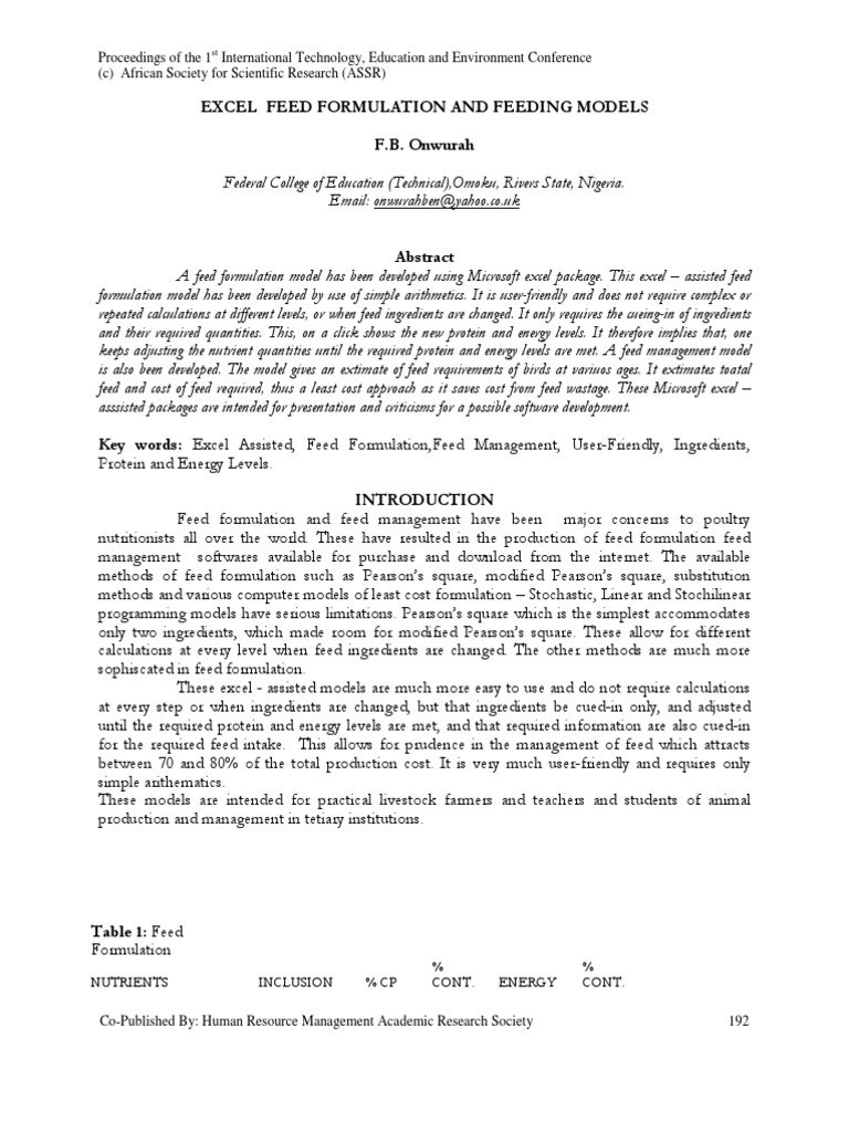 Excel Feed Formulation | Animal Feed | Computer Programming