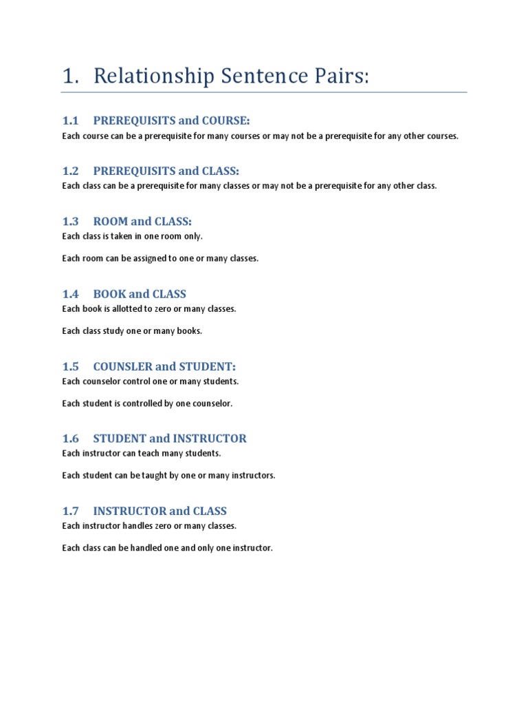 Relationship Sentence Pairs:: 1.1 Prerequisits and Course | PDF | Data ...