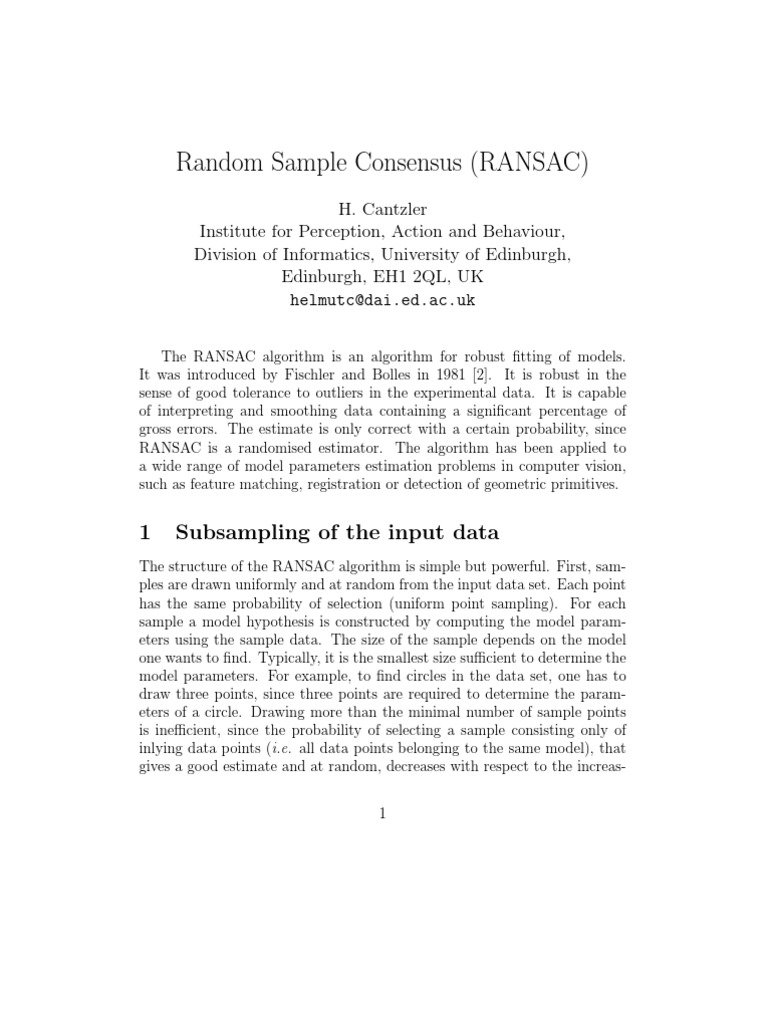 Random Sample Consensus Ransac 1 Subsampling Of The Input Data Download Free Pdf 