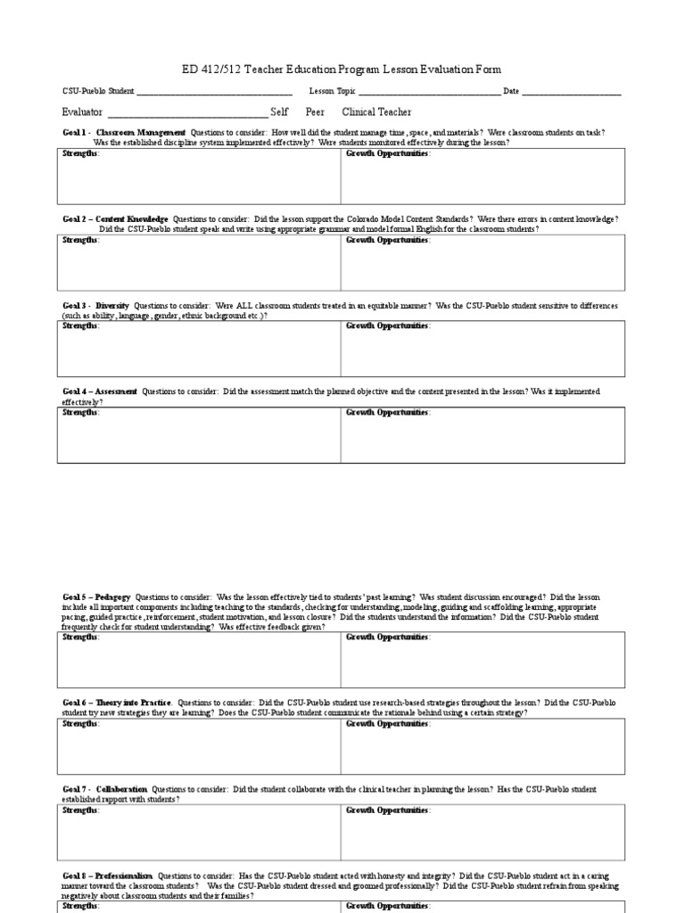ED 412 Lesson Evaluation Form | PDF | Performance Appraisal | Teachers
