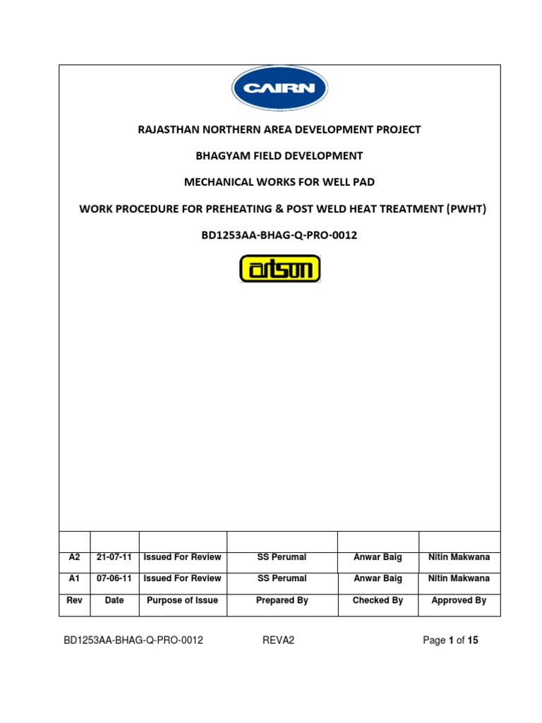 PWHT Procedure A2 | Thermocouple | Heat Treating