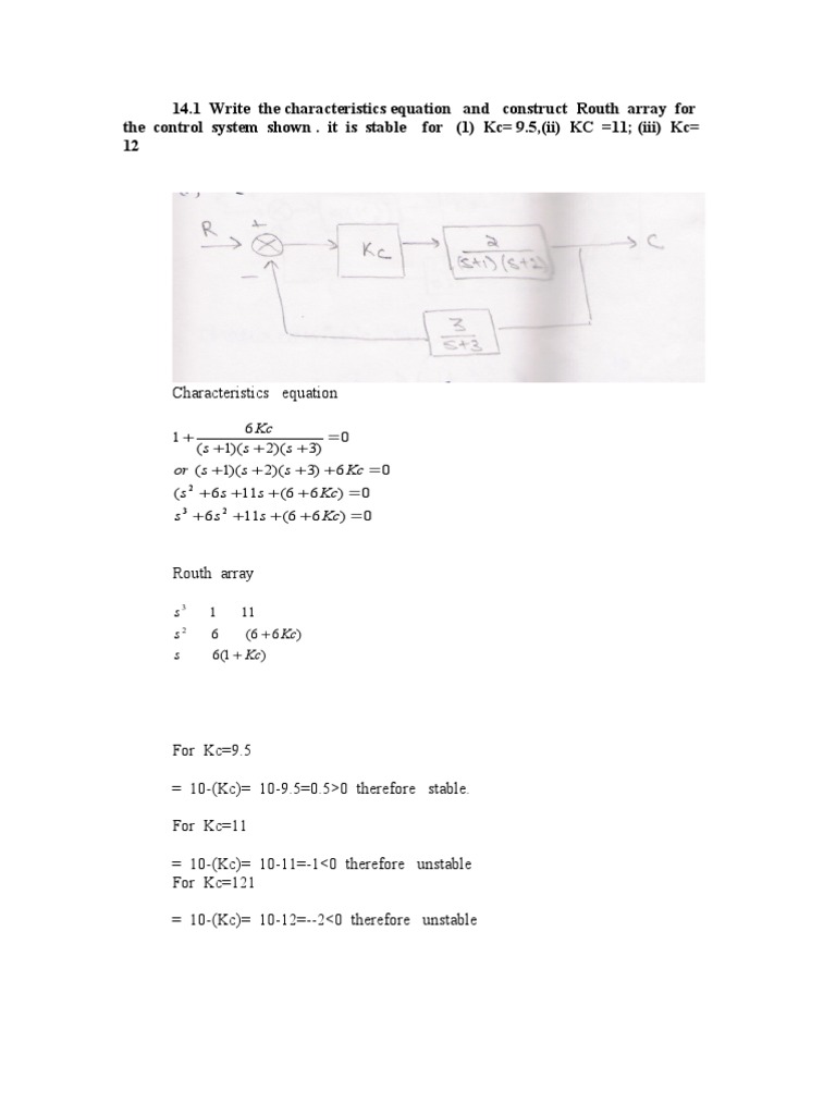 14.1 Write The Characteristics Equation and Construct Routh Array For ...