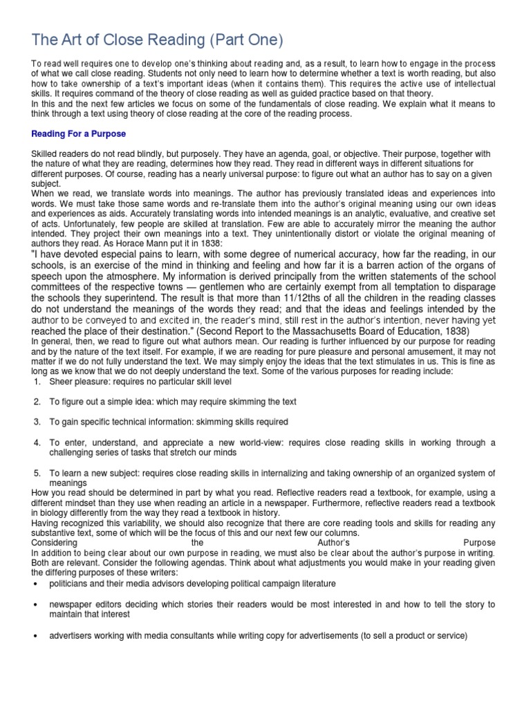 The Art of Close Reading | PDF | Thought | System