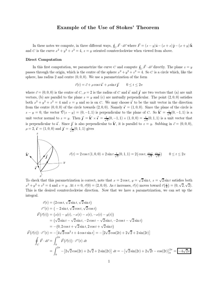 Example of The Use of Stokes Theorem | PDF | Integral | Plane (Geometry)