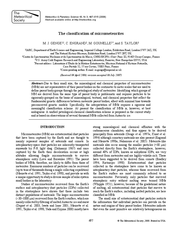 Micrometeorite Classification | PDF | Igneous Rock | Physical Sciences