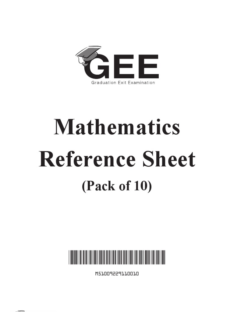 Mathematics Reference Sheet: (Pack of 10) | PDF | Area | Volume