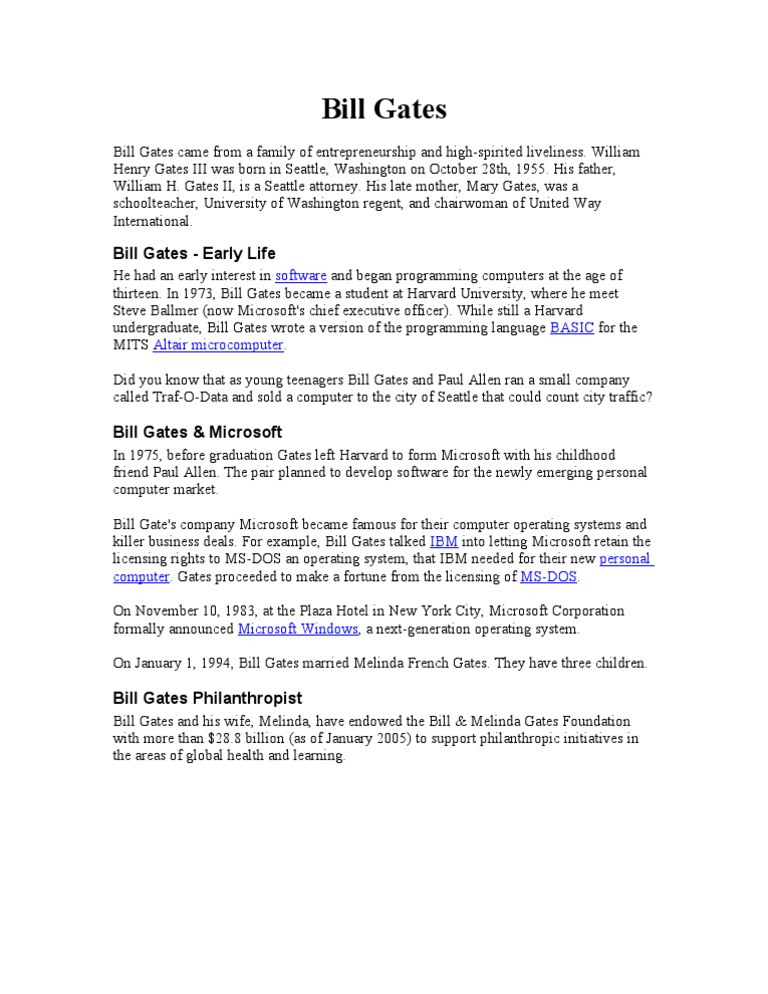 Bill Gates - Early Life | PDF