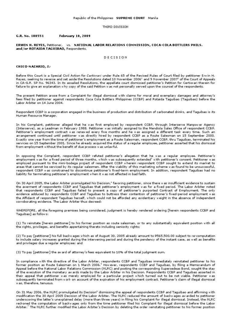 Reyes vs. NLRC | PDF | Complaint | Employment